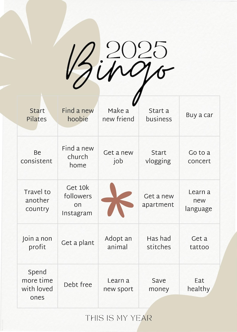 2025 Vision Board Bingo | 100% Editable Canva Template | New Year Goals ...