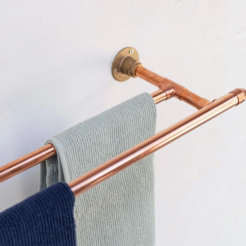 Handcrafted Copper Double Towel Rack | Handmade Copper Towel Bar for ...