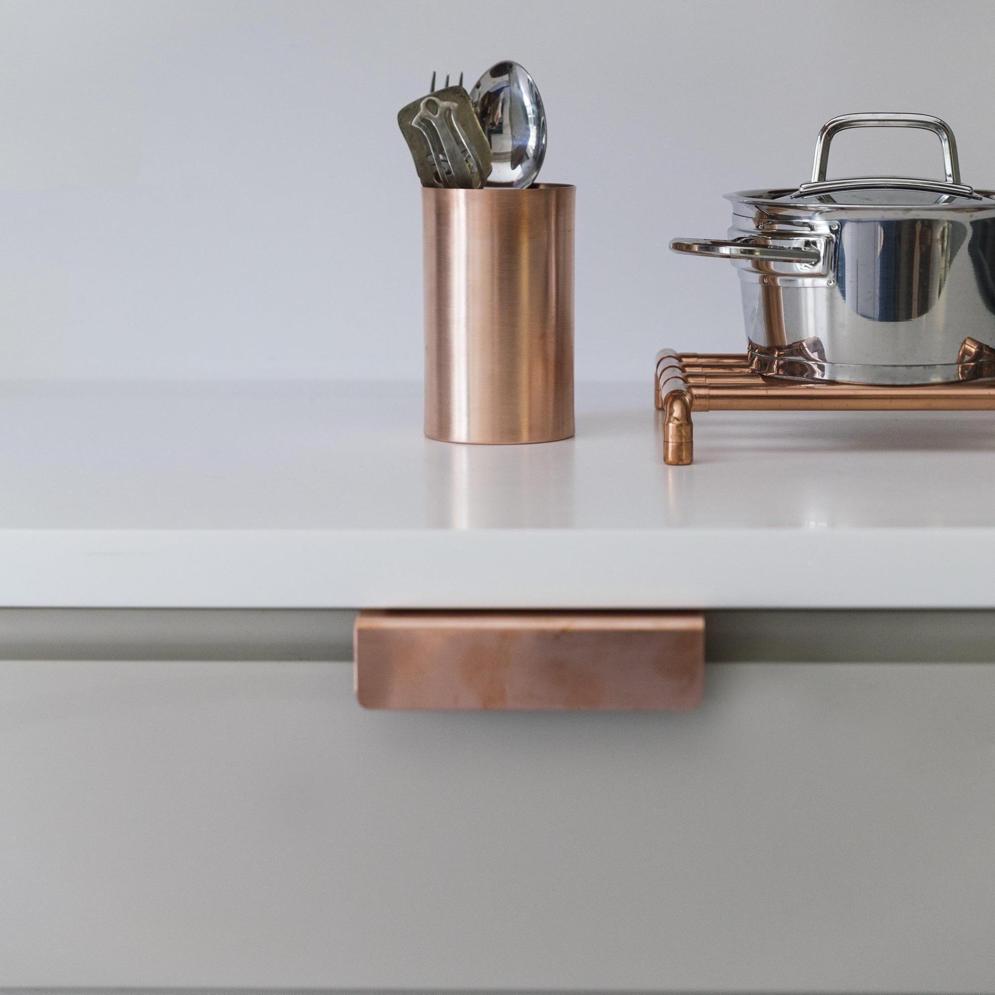 Brushed Copper Finger Pull Handles | Solid Copper Cabinet Handle - Etsy