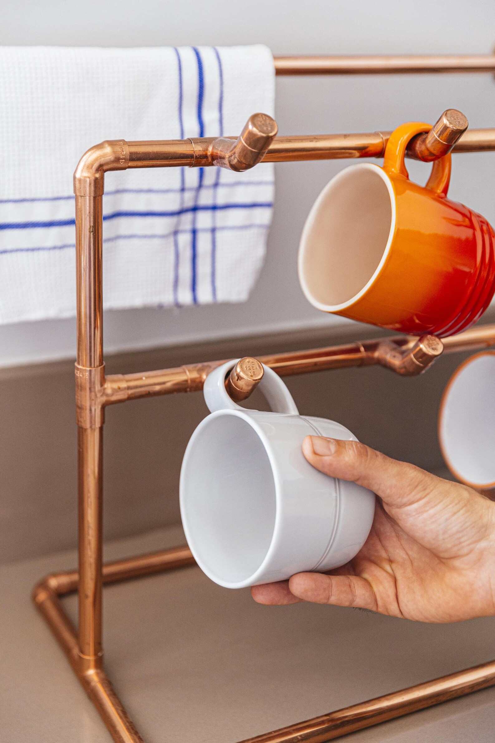 Handcrafted Copper Mug Holder - Industrial-style Countertop Cup ...