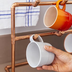 Handcrafted Copper Mug Holder - Industrial-style Countertop Cup ...