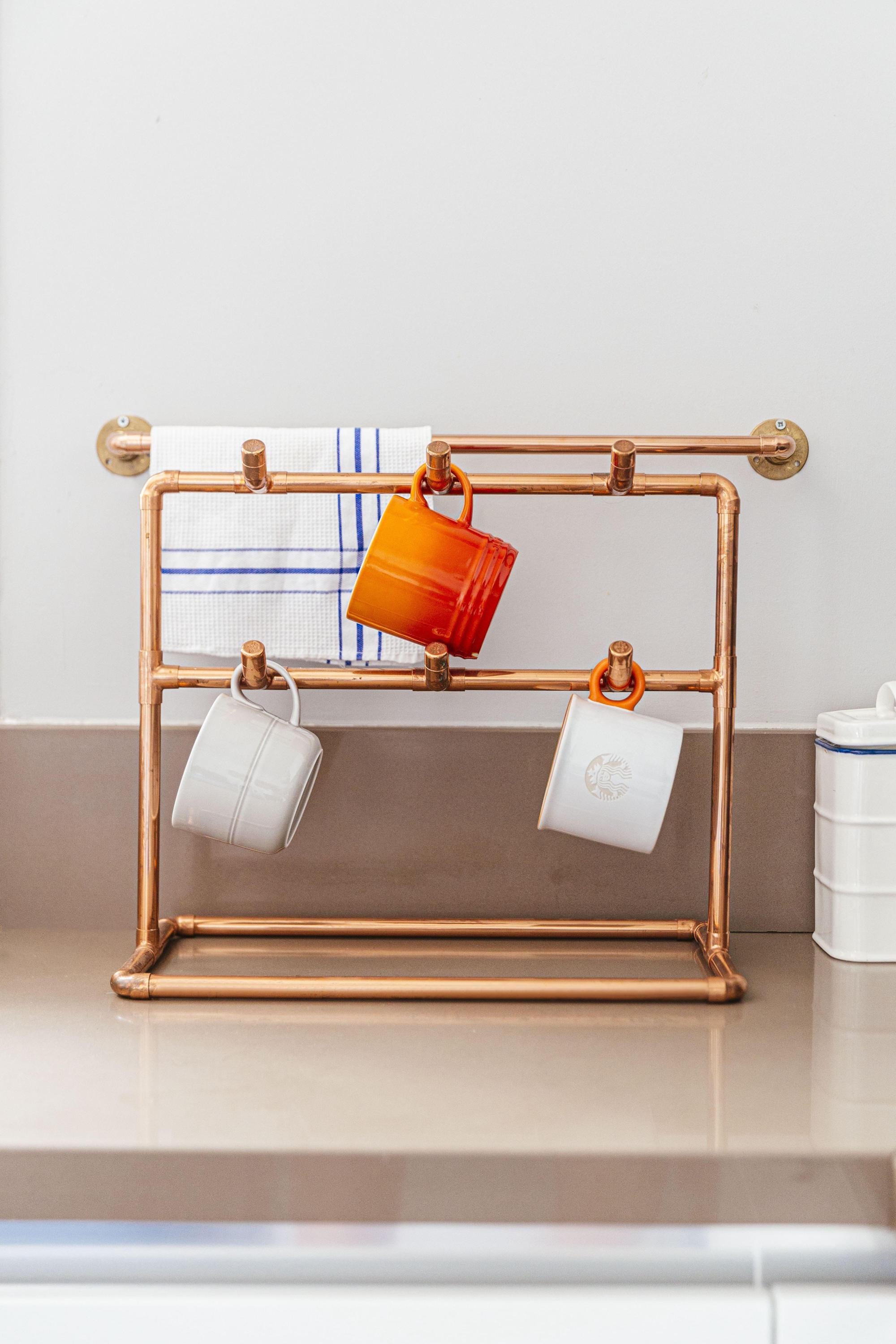 Handcrafted Copper Mug Holder - Industrial-style Countertop Cup ...