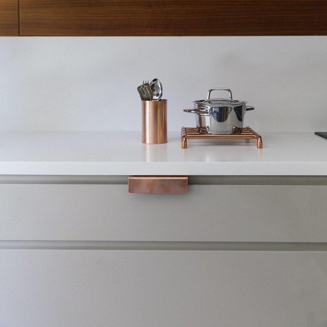 Brushed Copper Finger Pull Handles | Solid Copper Cabinet Handle - Etsy