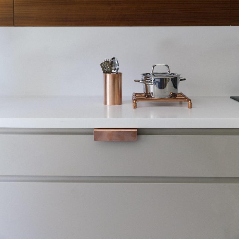 Brushed Copper Finger Pull Handles | Solid Copper Cabinet Handle - Etsy