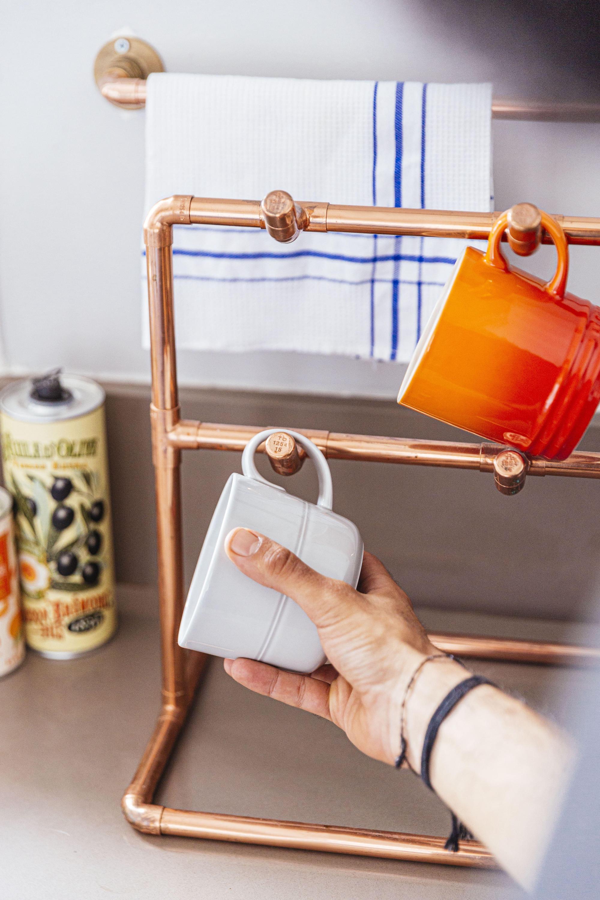 Handcrafted Copper Mug Holder - Industrial-style Countertop Cup ...