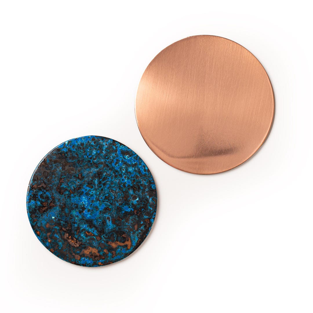 Handcrafted Copper and Verdigris Patina Coaster Set – Rustic Copper ...