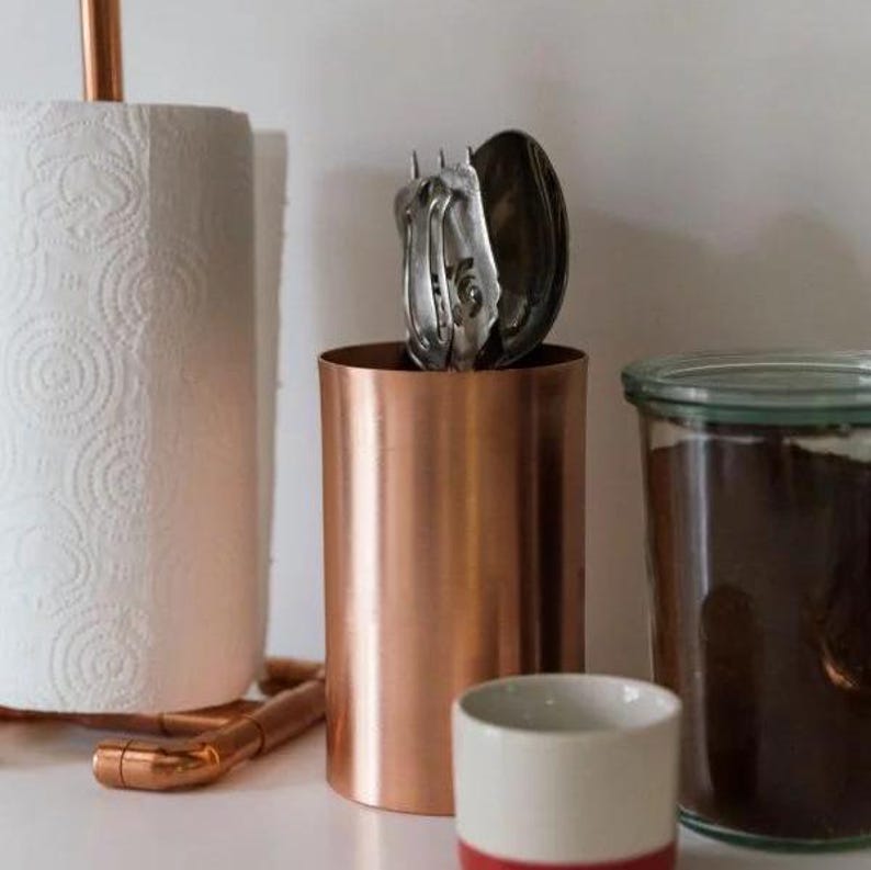 Verdigris Patina Copper Utensil Holder – Handcrafted Solid Copper ...
