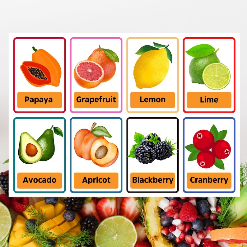 30 Fruits Flashcards for Kids Between 1 and 3 Years Old - Etsy