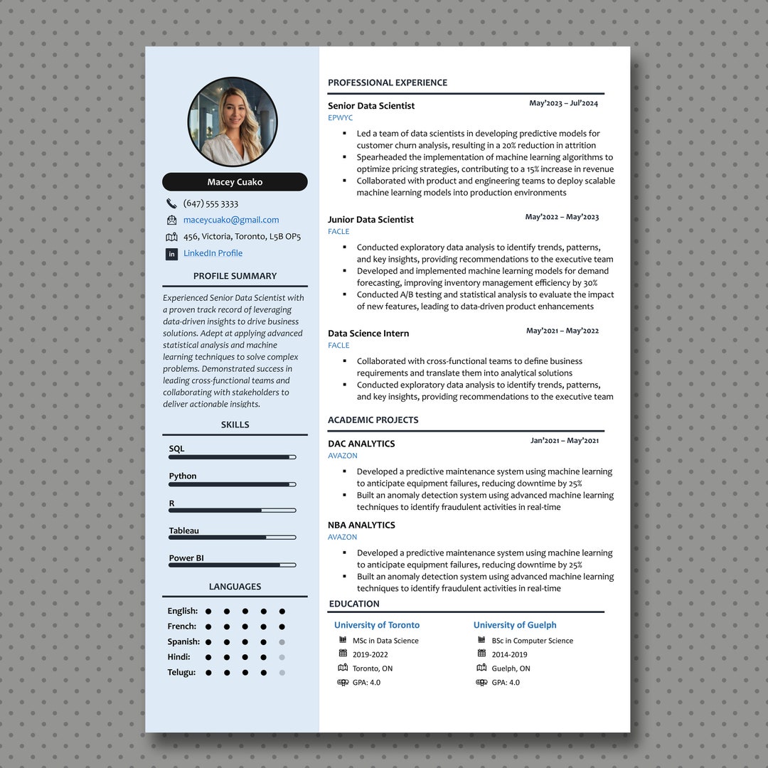 FAANG Resume 2024 | Data Scientist Resume and Cover Letter Template ...