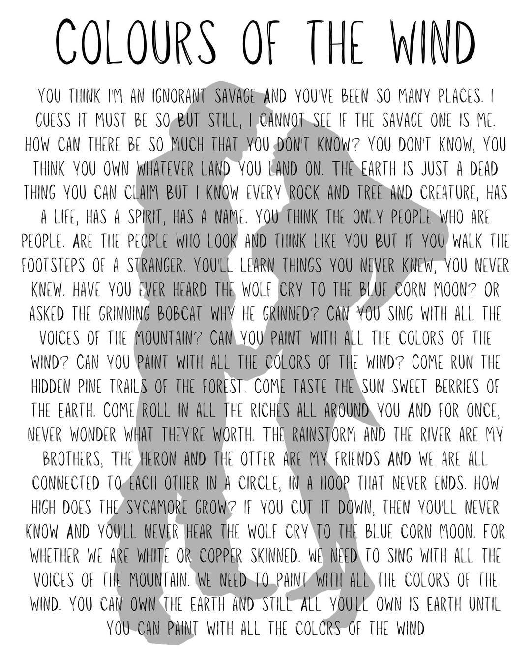 Colours of the Wind Lyrics, Pocahontas, Disney Film Fan Art, John Smith ...