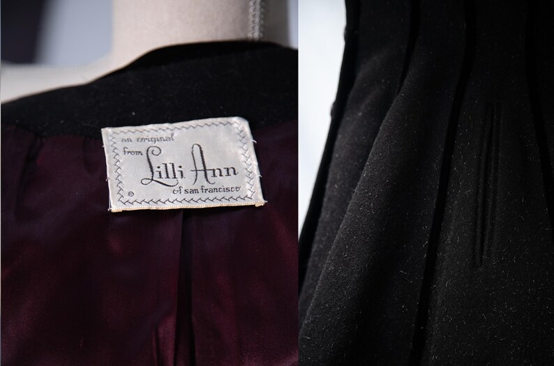 1950s Lilli Ann Princess Coat / Black Jacket Velvet Trim / up to 30 ...