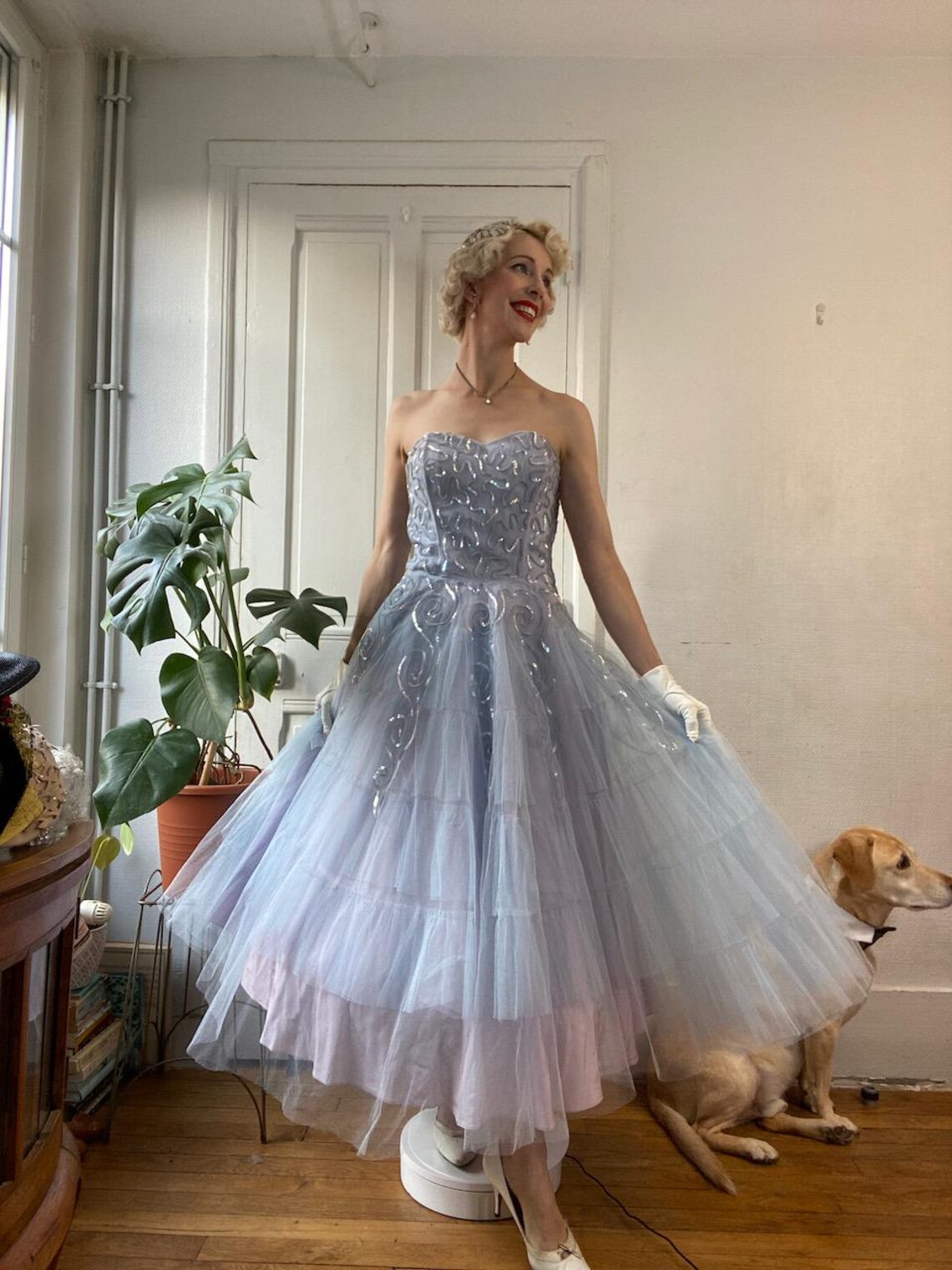 1950s Pastel Prom Dress / 50s Lavender Tulle Fit and Flare Strapless ...