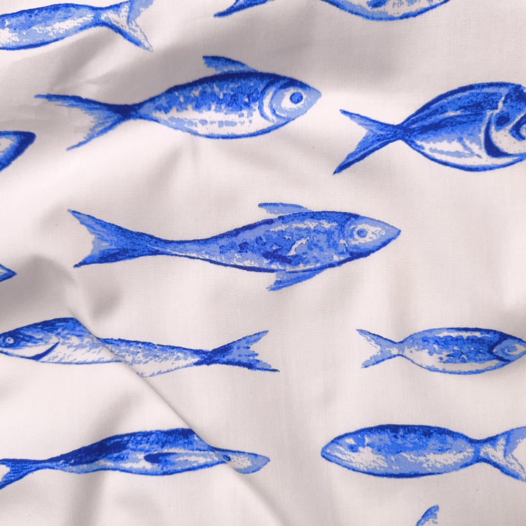 Blue Fish Cotton Poplin Fabric: Extra Wide, Ocean Theme - Etsy