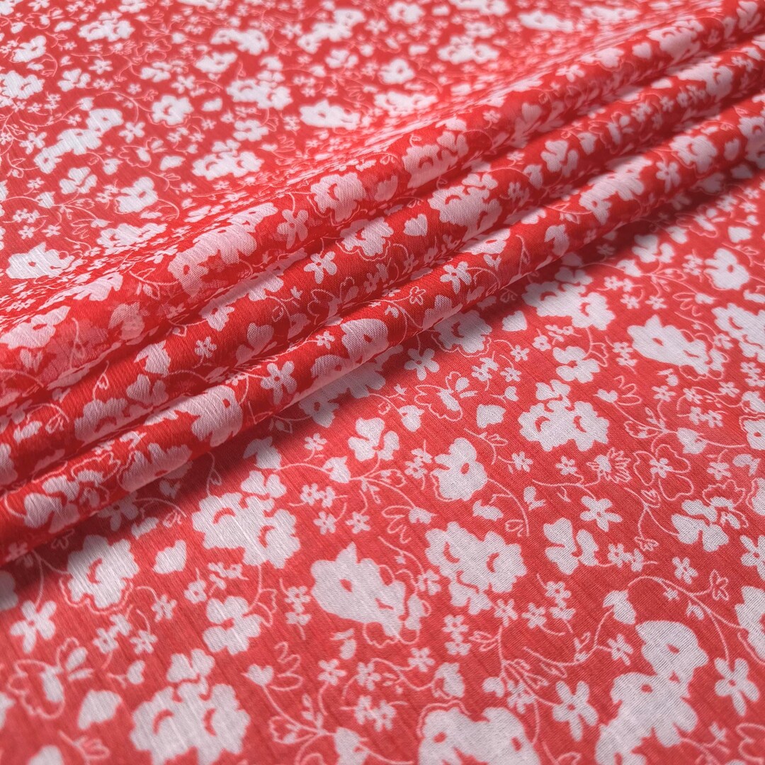 Red Ditsy Floral Chiffon Fabric, Cottagecore Style, Lightweight Sheer ...