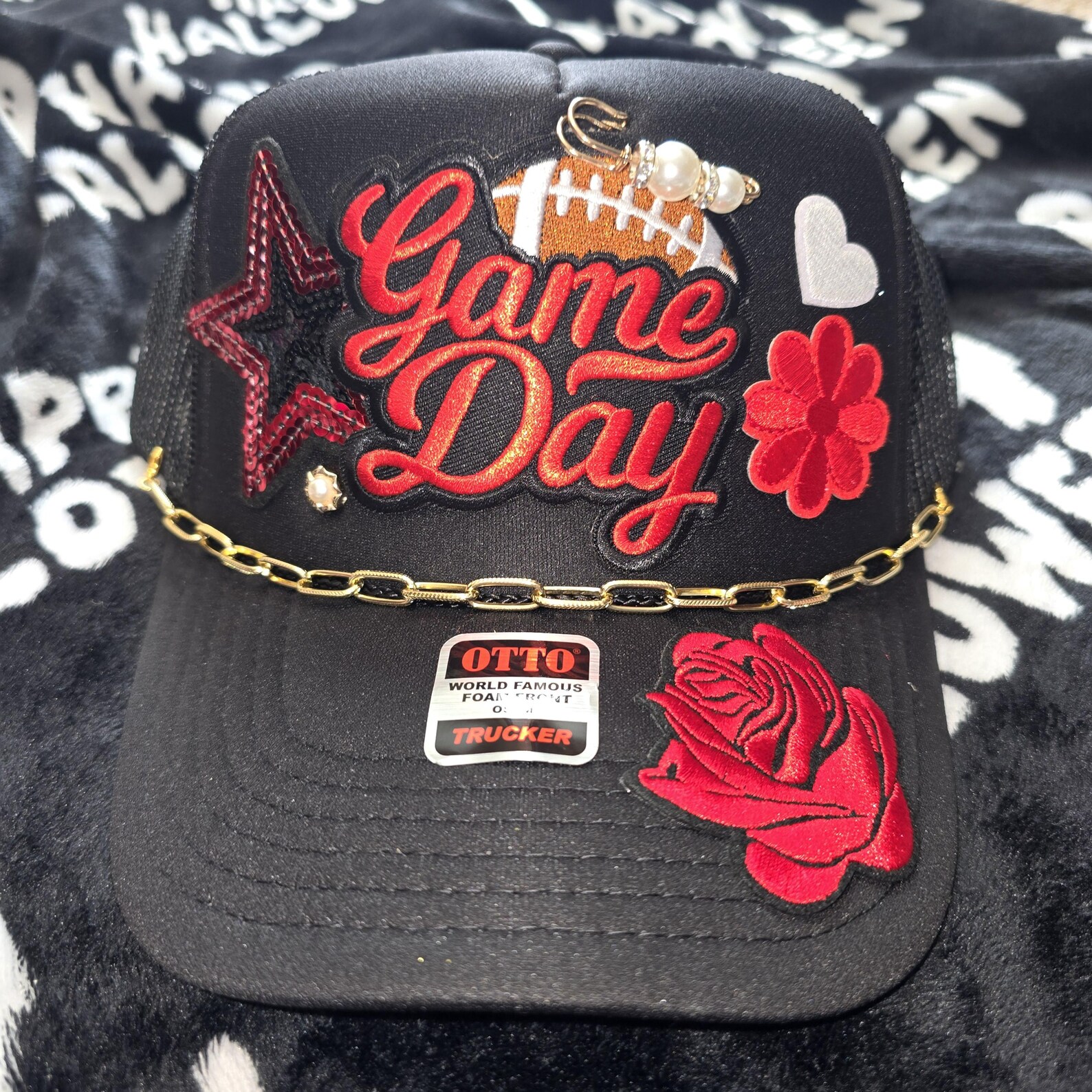School Spirit Red and Black Football Trucker Hat, Football Game Day Hat ...