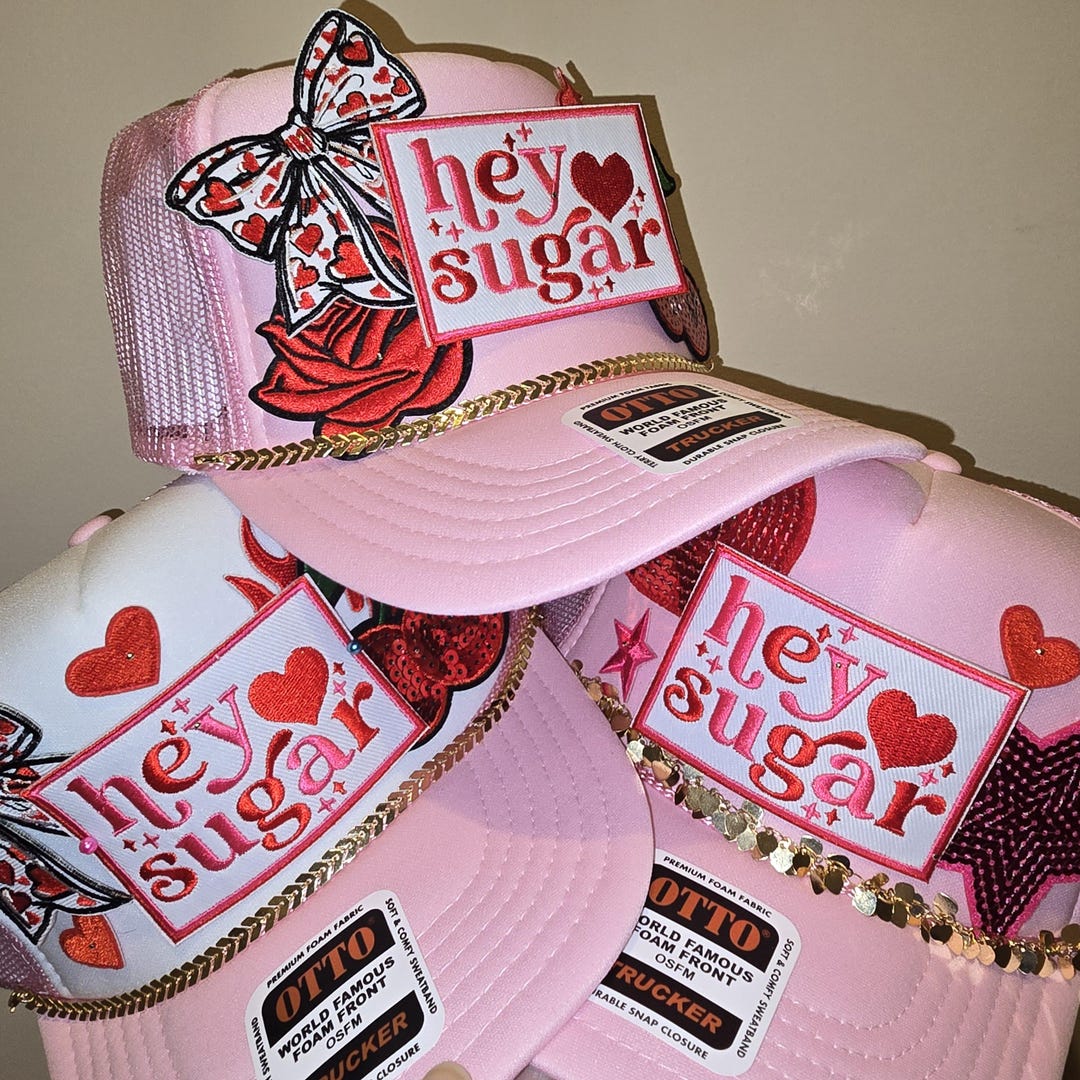 Valentine's Day Trucker Hat, Cute Pink Hey Sugar Trucker Cap, Love ...