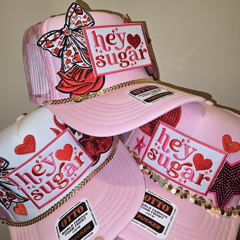 Valentine's Day Trucker Hat, Cute Pink Hey Sugar Trucker Cap, Love ...