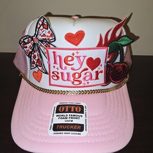 Valentine's Day Trucker Hat, Cute Pink Hey Sugar Trucker Cap, Love ...