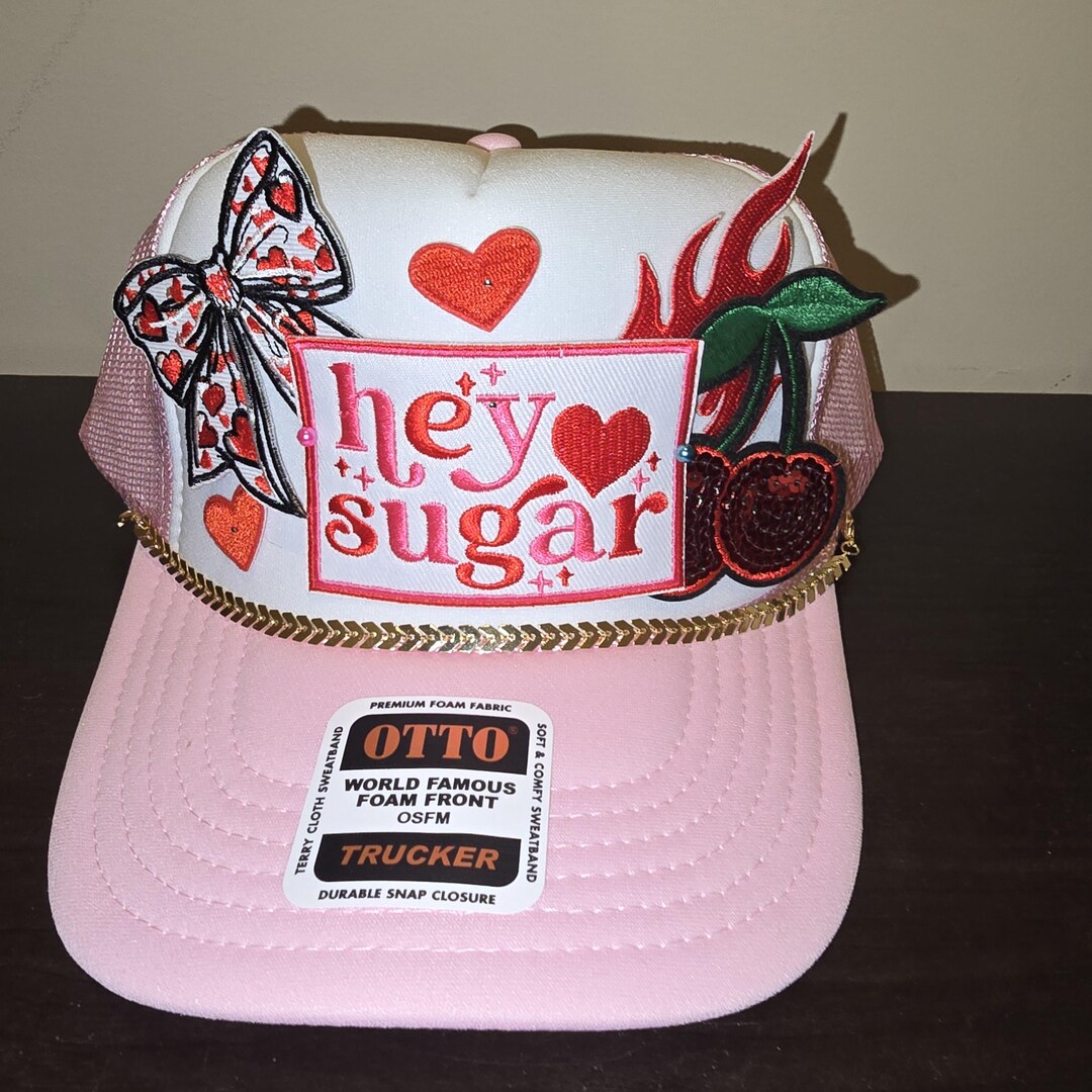 Valentine's Day Trucker Hat, Cute Pink Hey Sugar Trucker Cap, Love ...