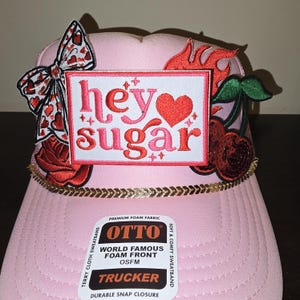Valentine's Day Trucker Hat, Cute Pink Hey Sugar Trucker Cap, Love ...