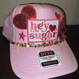 Valentine's Day Trucker Hat, Cute Pink Hey Sugar Trucker Cap, Love ...