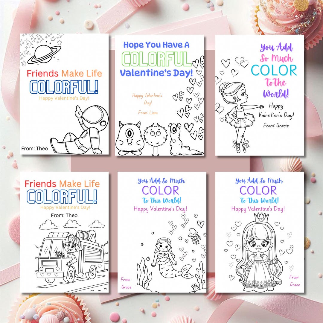 Valentines Day Card, Color Your Own Valentine, Kids Valentine Card ...