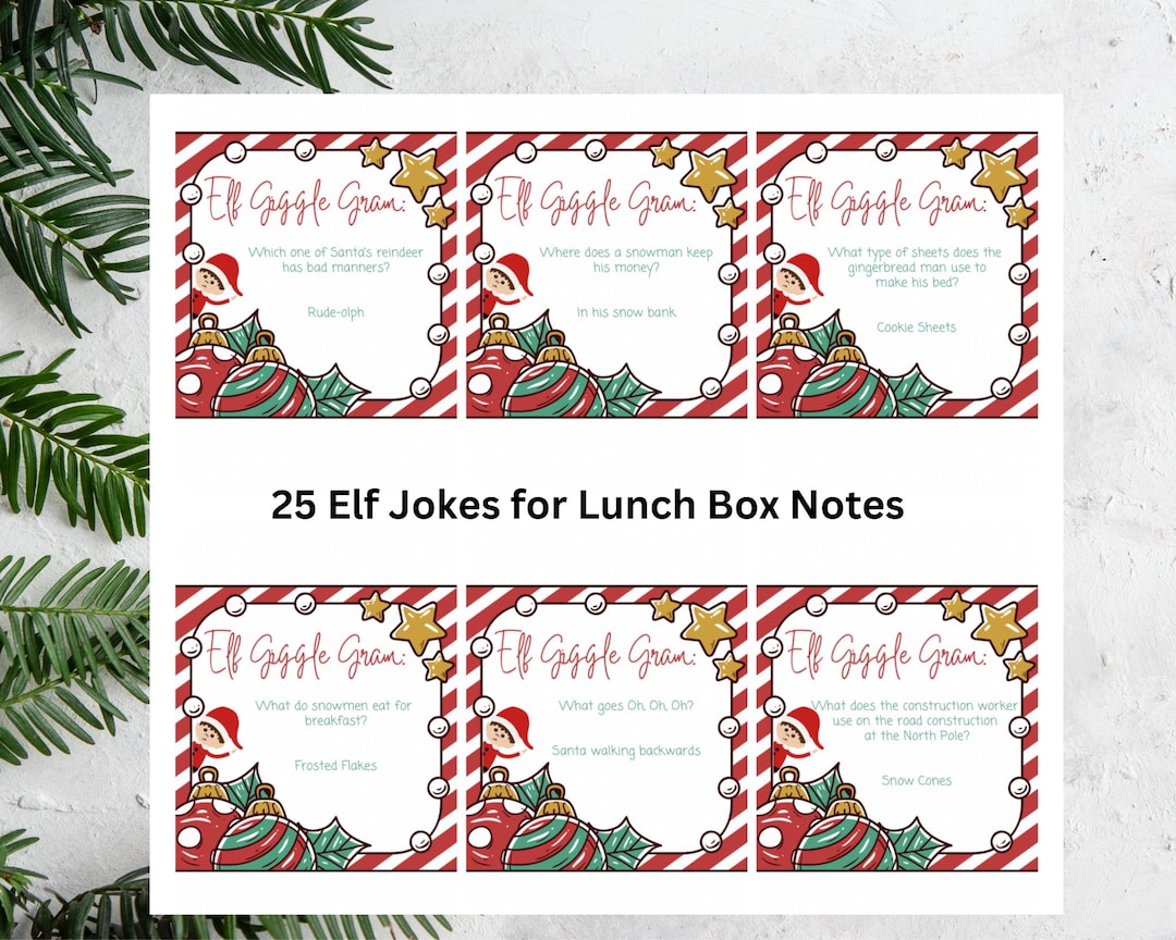 25 Printable Elf Joke Lunch Notes, Kids Lunch Grams, Digital Download ...