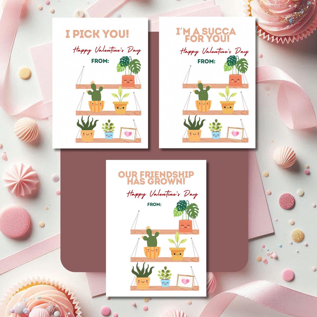 Valentines Day Card, Succulent Valentine, Digital Download, Class ...