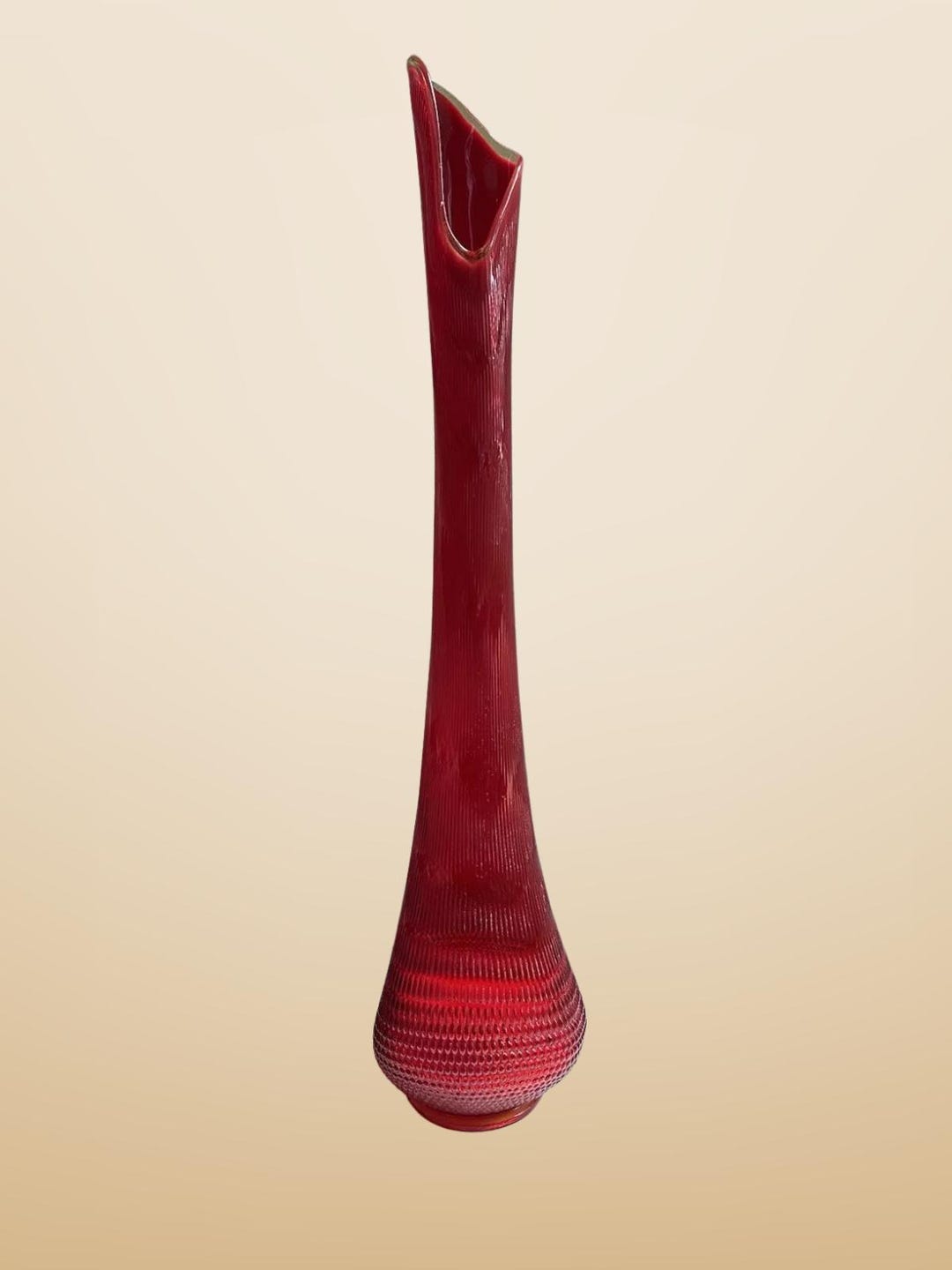 MCM LE Smith Amberina Ruby Swung Glass Floor Vase 39 Red Nubby Design ...