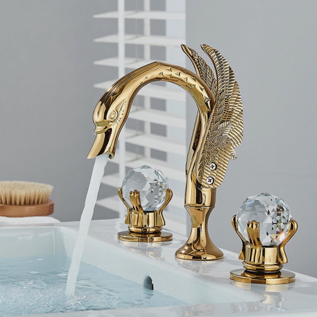 Swan Faucet Gold Bathroom Sink Mixer Tap - Etsy