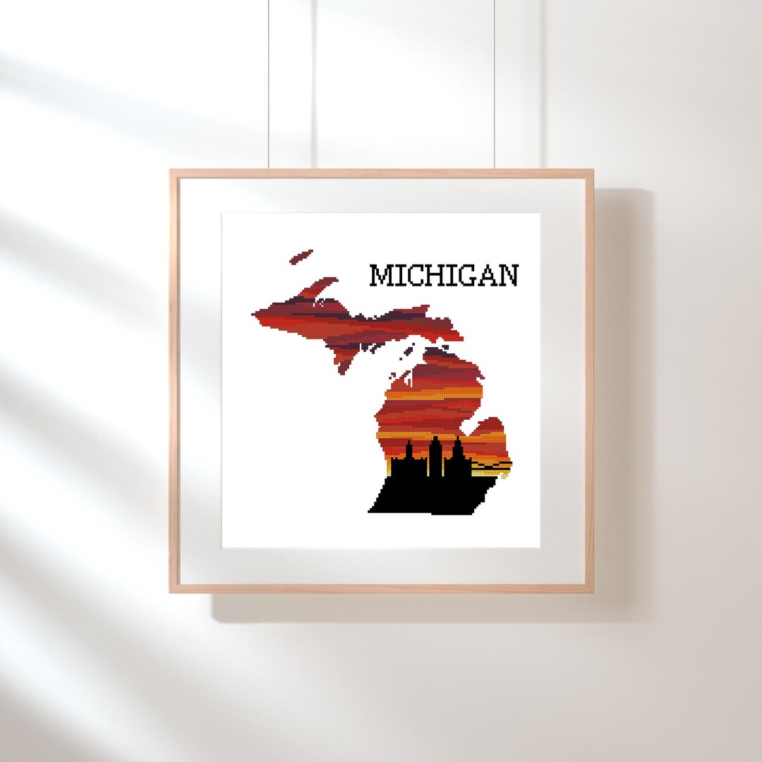 Michigan State Cross Stitch Pattern, Embroidery , City Sunset, Best ...