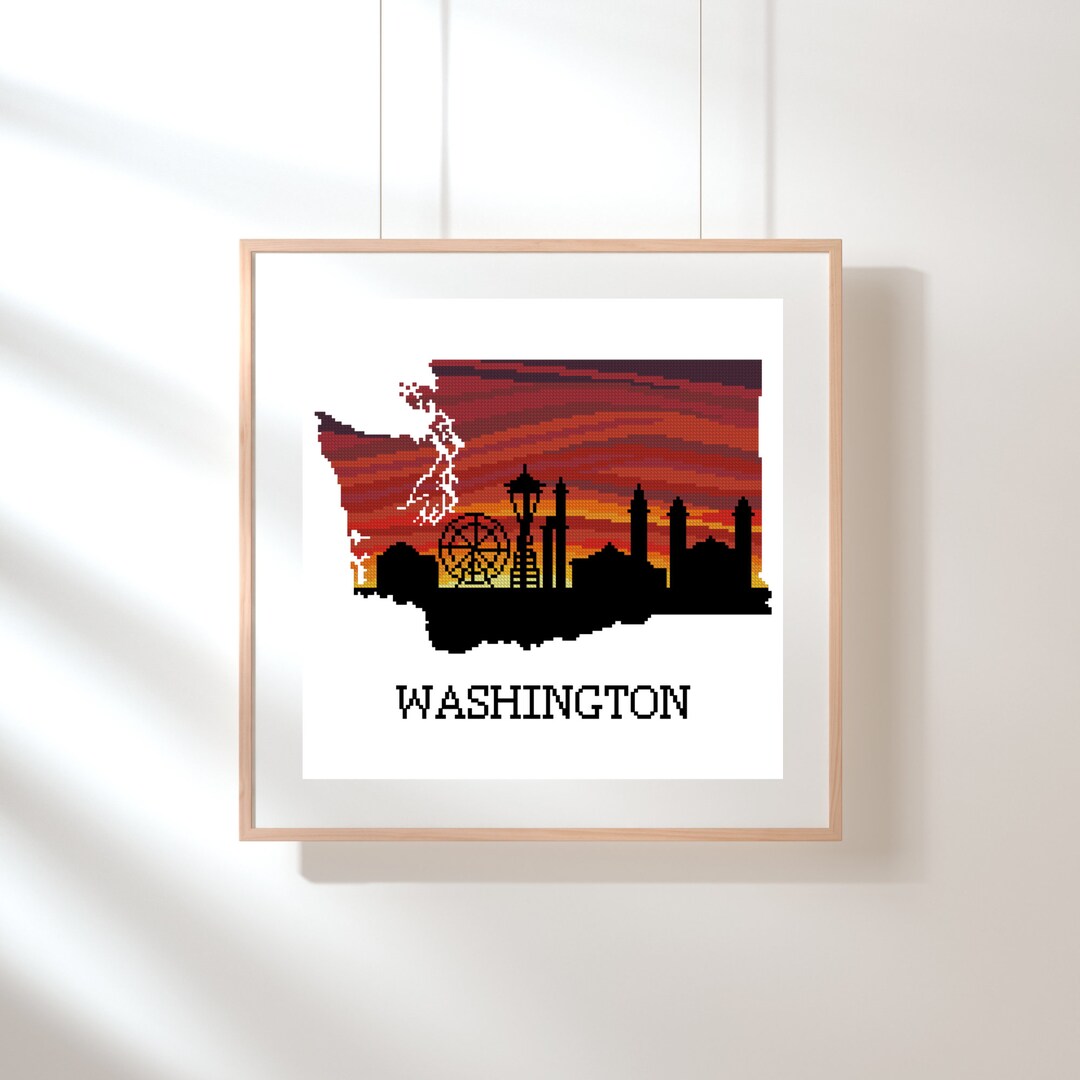 Washington State Cross Stitch Pattern: City Sunset Skyline (PDF ...