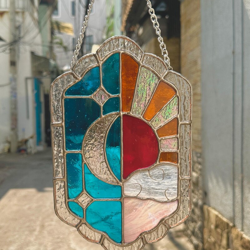 Stained Glass Sun and Moon - Etsy