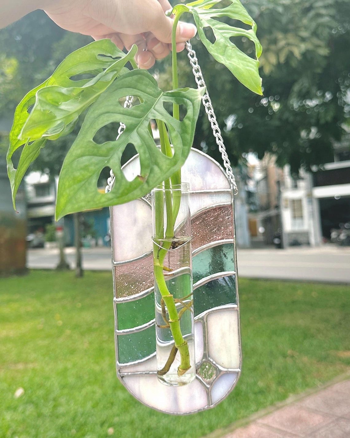 Rainbow Stained Glass Plant Propagation Station, Stained Glass Window ...