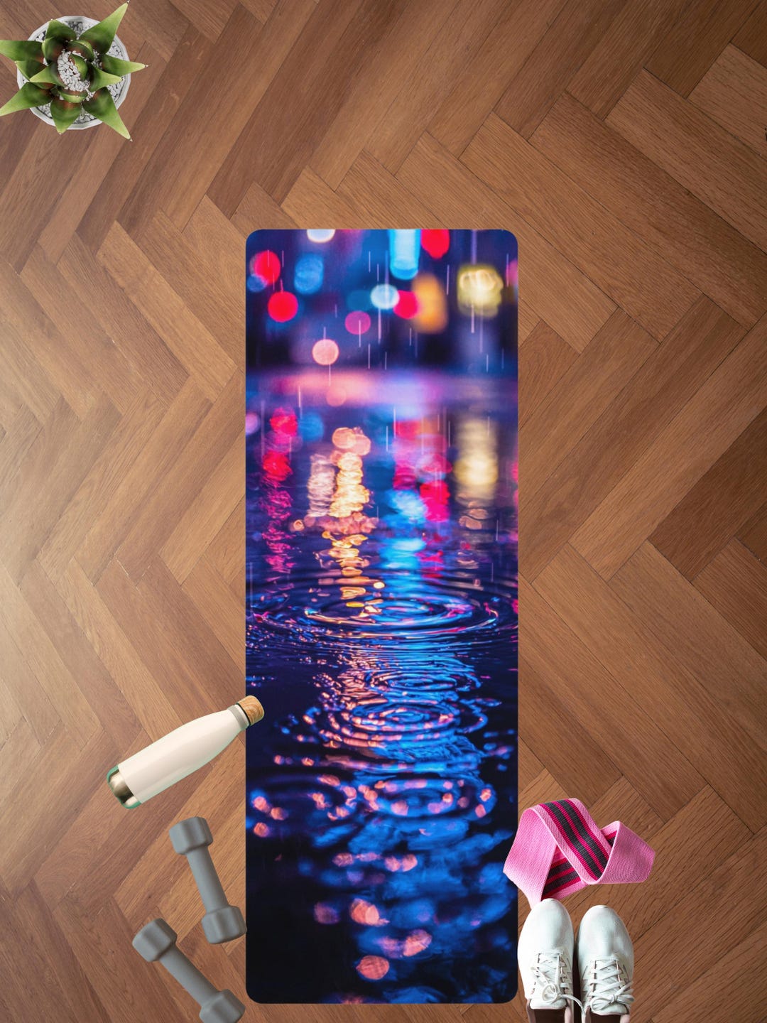 Ripple Zen City Glow Rubber Yoga Mat, Gift for Yoga Lovers, Yoga Studio ...