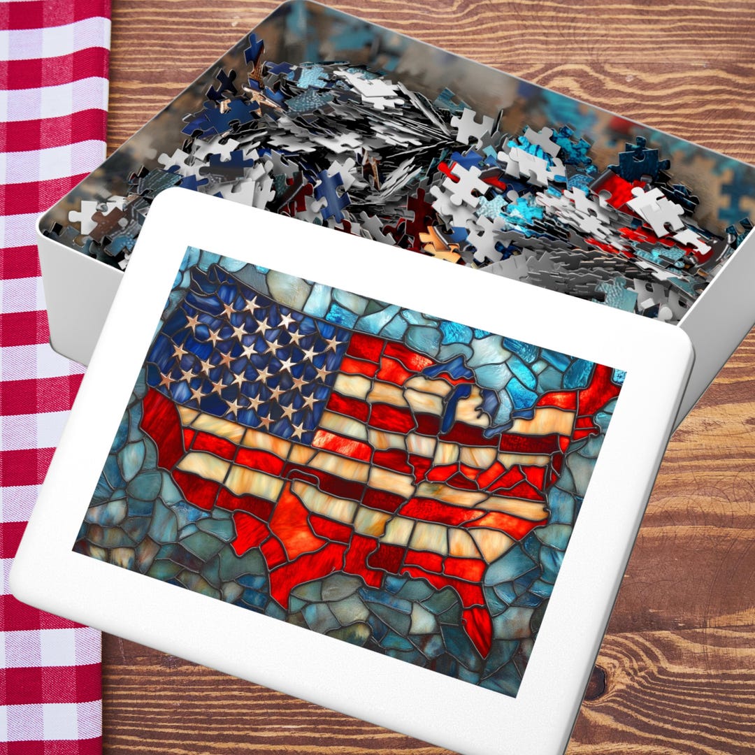 Stained Glass American Flag Jigsaw Puzzle, USA Flag Puzzle, USA Flag ...
