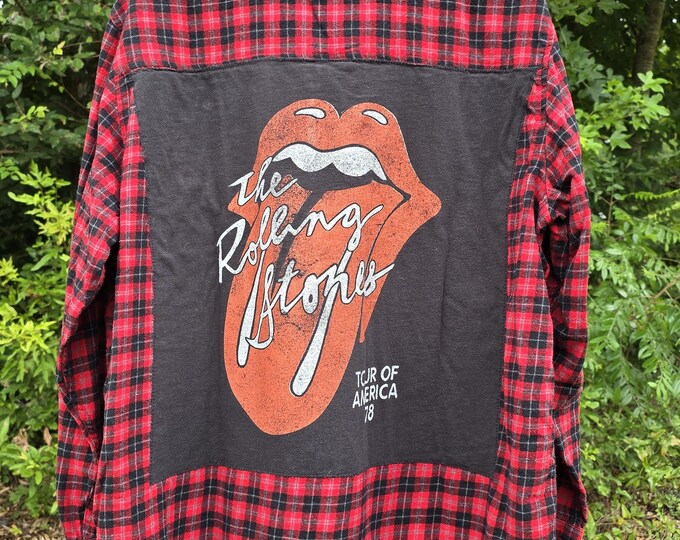 Rolling Stones Band Flannel | Band Tee Concert Outfit | Repurposed ...