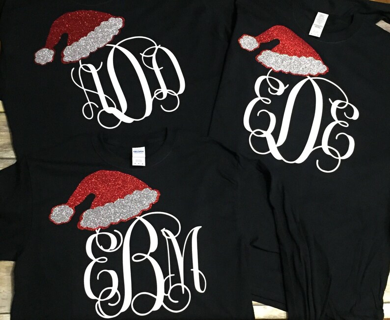 Personalized glitter Santa hat initials shirt santa shirt | Etsy