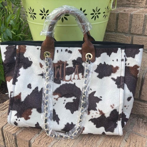 Cow Print Purse Monogram Cow Tote Bag Personalized Cow Bag - Etsy