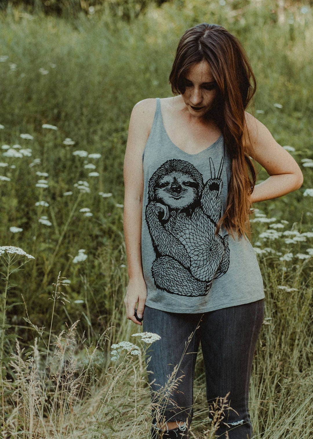 Peace Out Sloth - Womens Oversized Tank Top, Loose Slouchy Tank, 5% ...