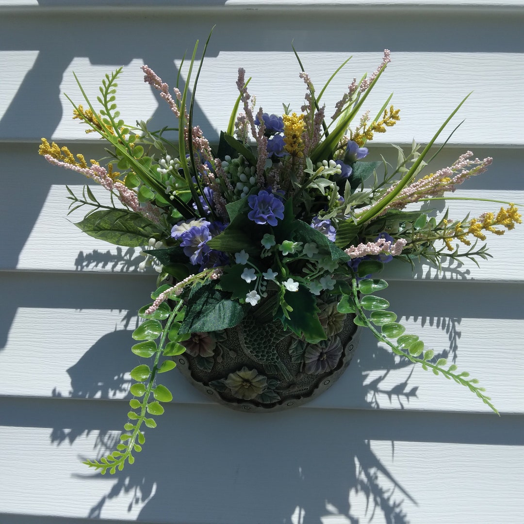 Hummingbird Floral Arrangement Stone Ceramic Wall Pocket With ...