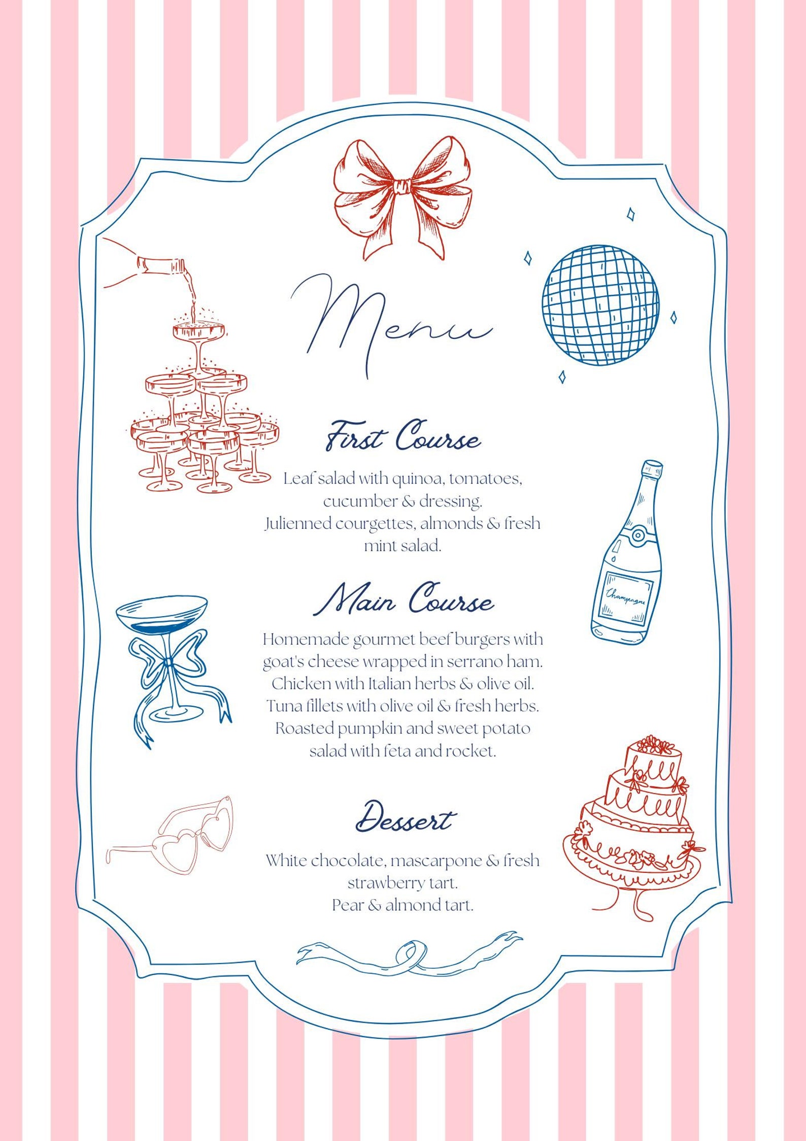 Dinner Menu Pink Template on Canva - Etsy