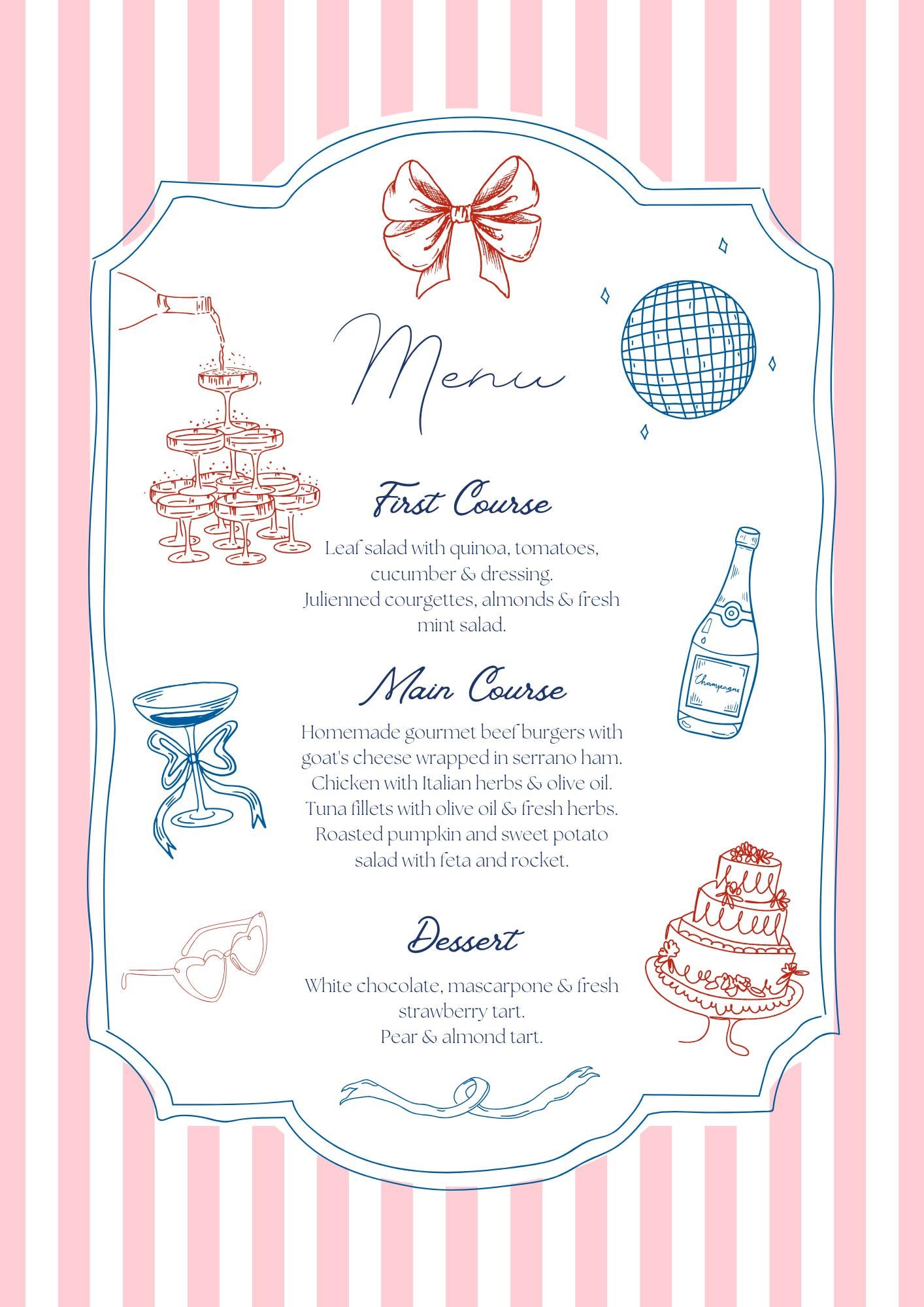 Dinner Menu Pink Template on Canva - Etsy
