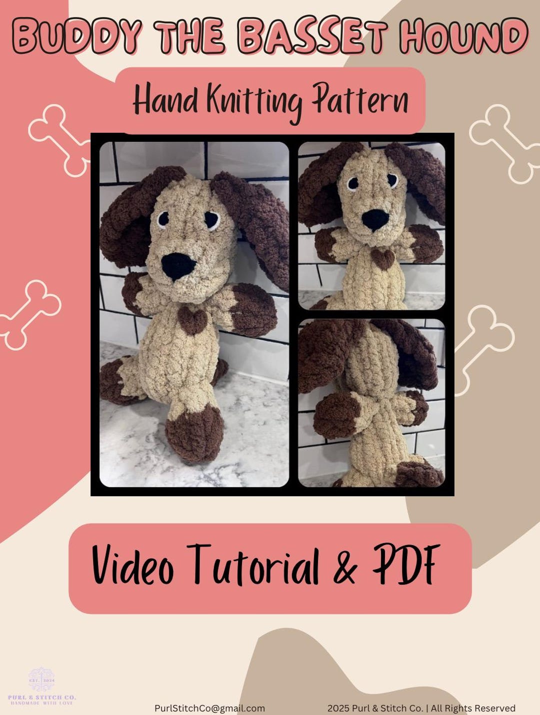 Hand Knit Buddy the Basset Hound Puppy Dog Pattern With Video Tutorial ...