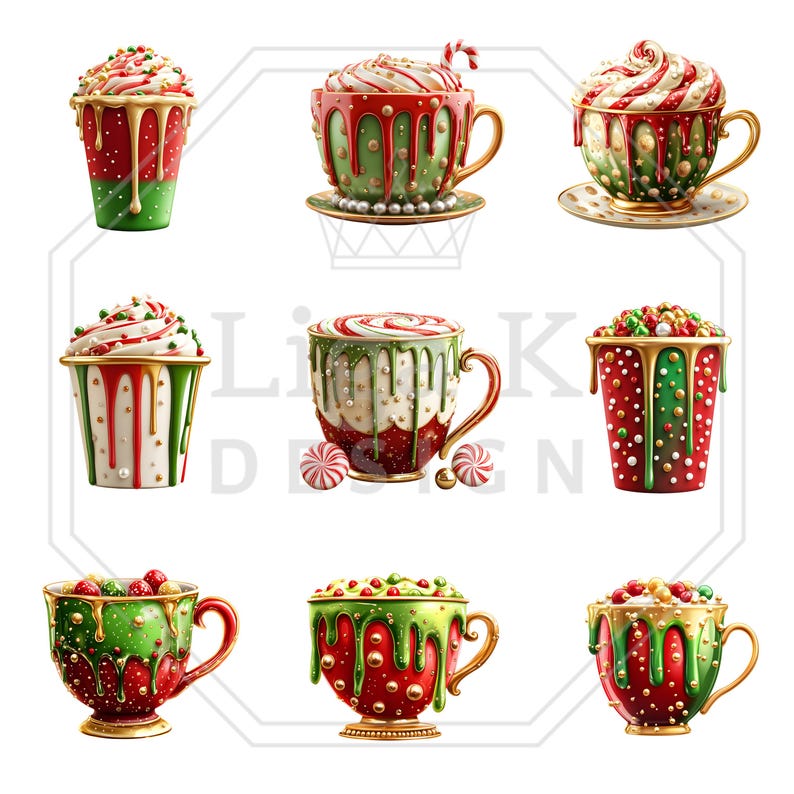 33 PNG Christmas Cup Clipart Bundle, Ornate Festive Holiday Drink ...