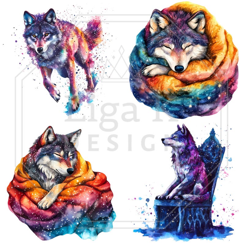 Deco Galaxy Wolf Clipart Bundle | Floral Fantasy Wolves PNG | Mystical ...
