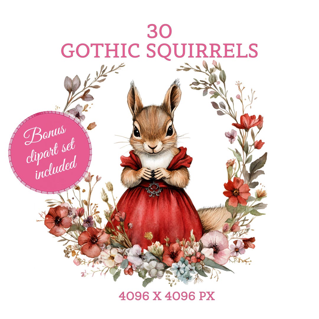 Gothic Squirrel Clipart Set JPG Colourful Card Making Clipart Squirrel ...
