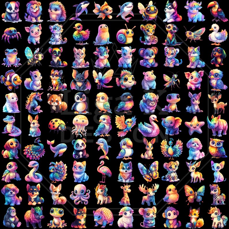 On SALE Png Colourful Animal Clipart Pack Chibi Clipart Cute Clipart ...