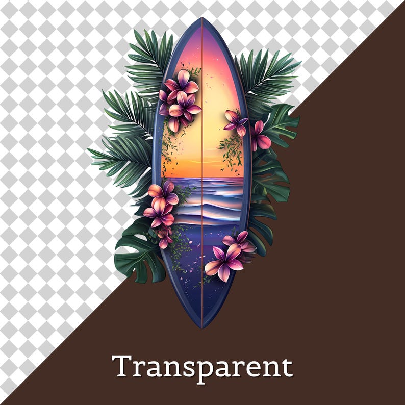 Surfboard Clipart | Tropical Beach PNG | Summer Ocean Graphics ...
