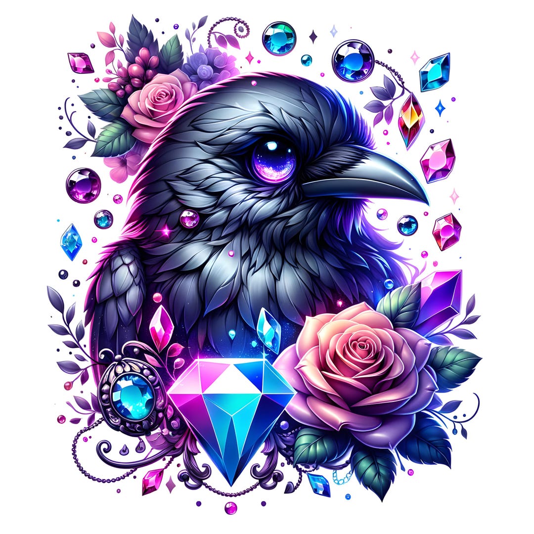 Whimsical Fantasy Sublimation PNG JPG Celestial Crow Cosmic Raven With ...